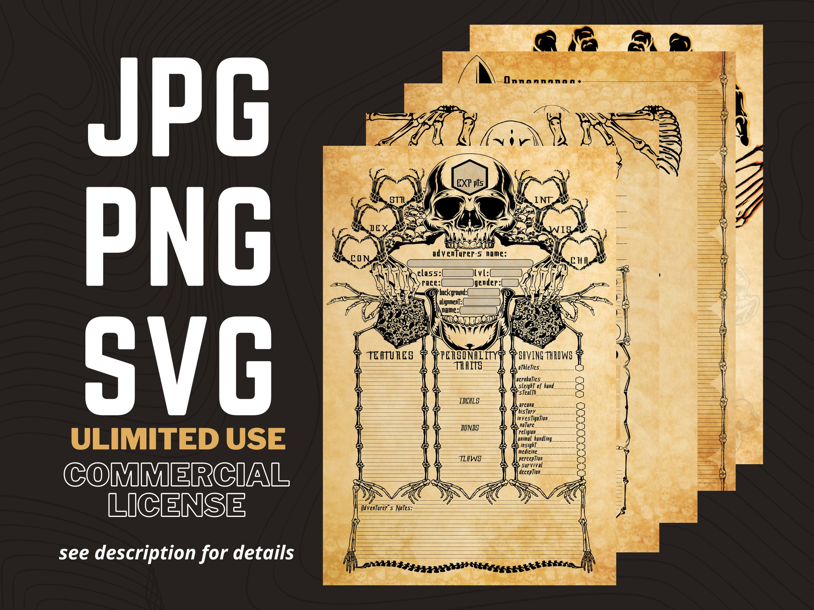 Dnd Character Sheet Pack | Boneyard Themed Dnd5e Insert, Adventurer's ...