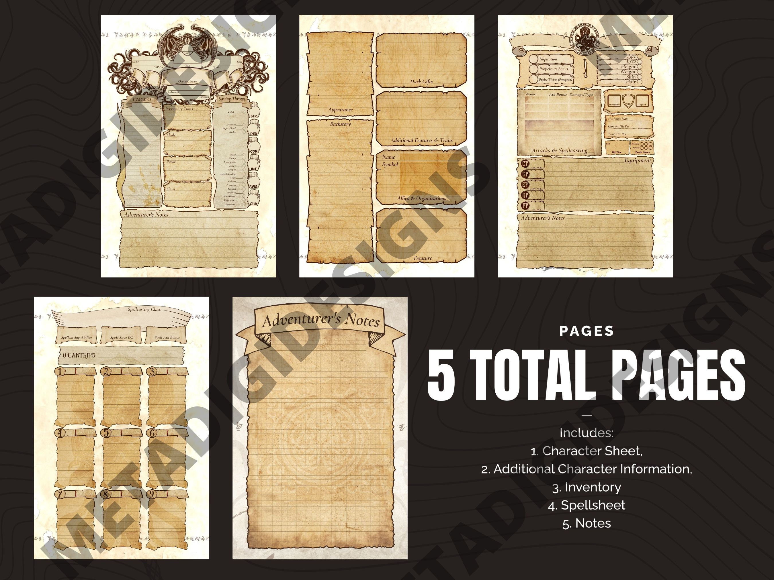 Dnd Character Sheet Pack Call of Cthulhu Themed Dnd5e Insert ...