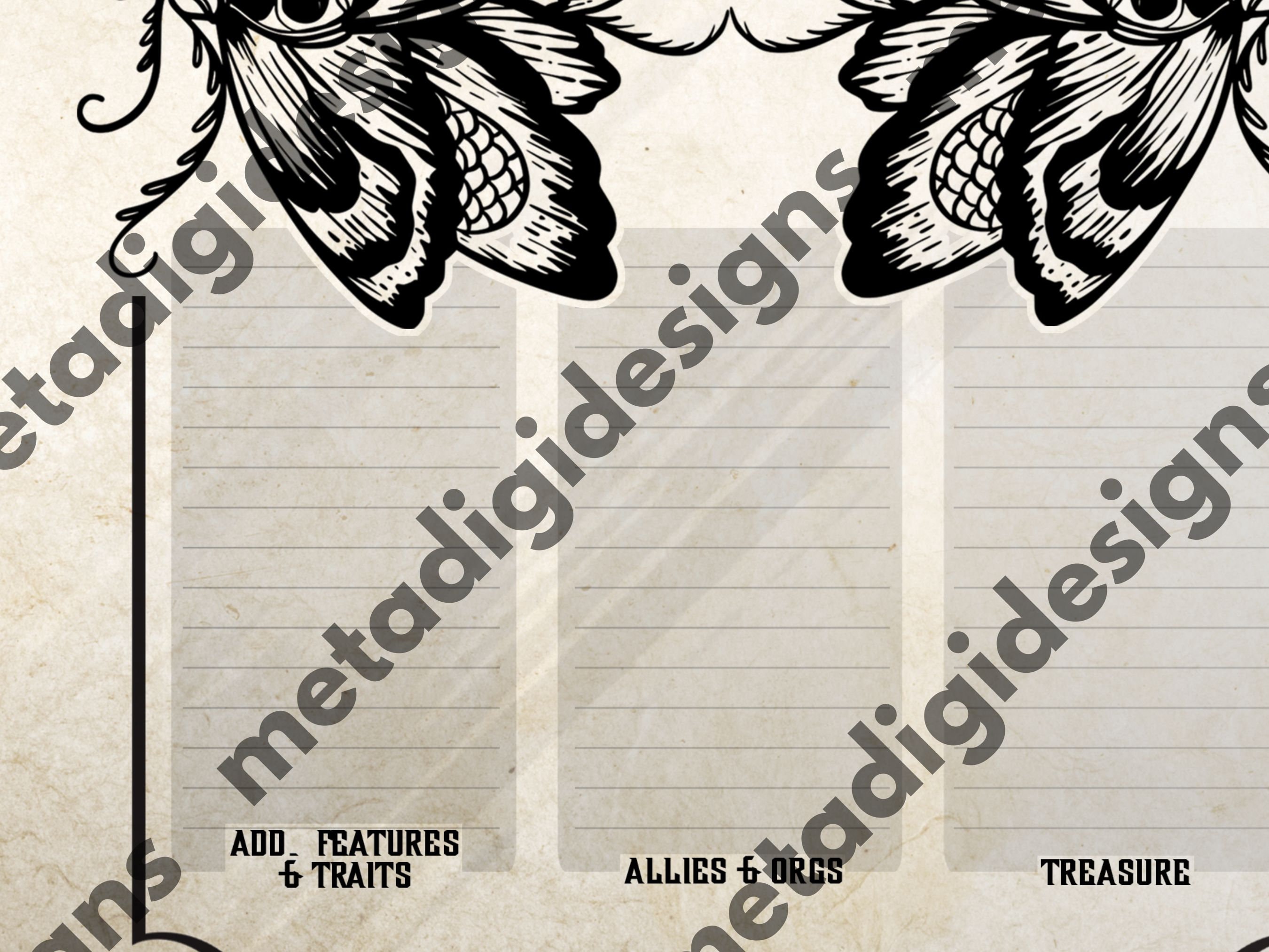 Dnd Character Sheet Pack Death's Head Moth Themed Dnd5e Insert ...