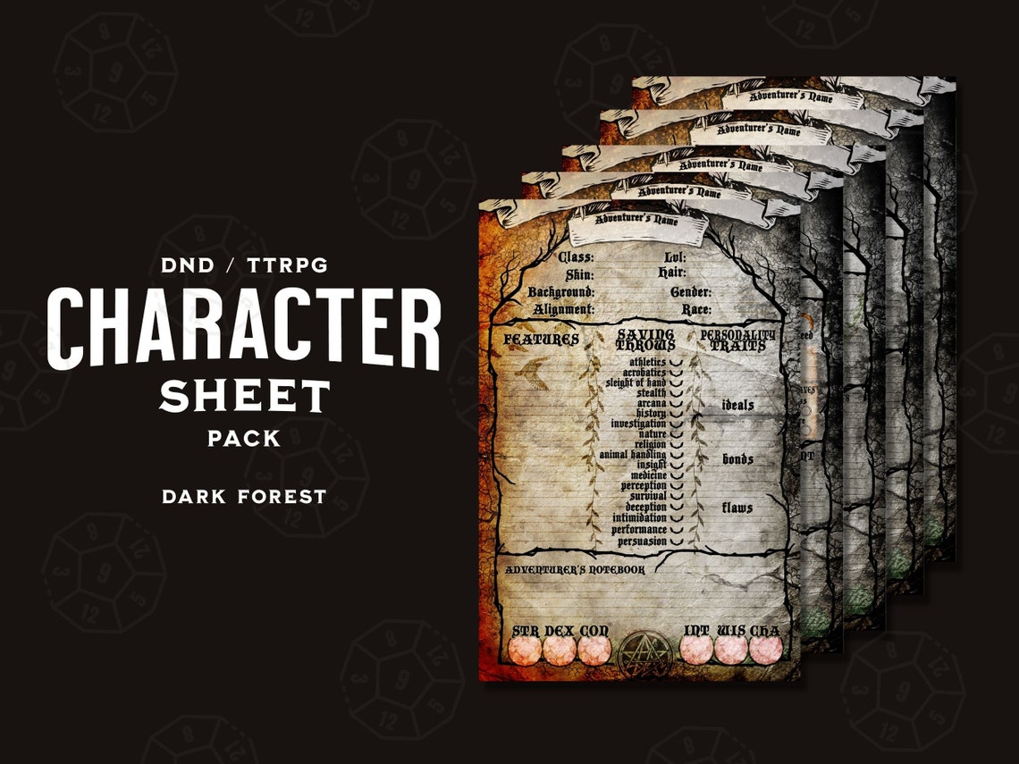 Dnd Character Sheet Pack | Dark Forest Themed Dnd5e Insert, Adventurer ...