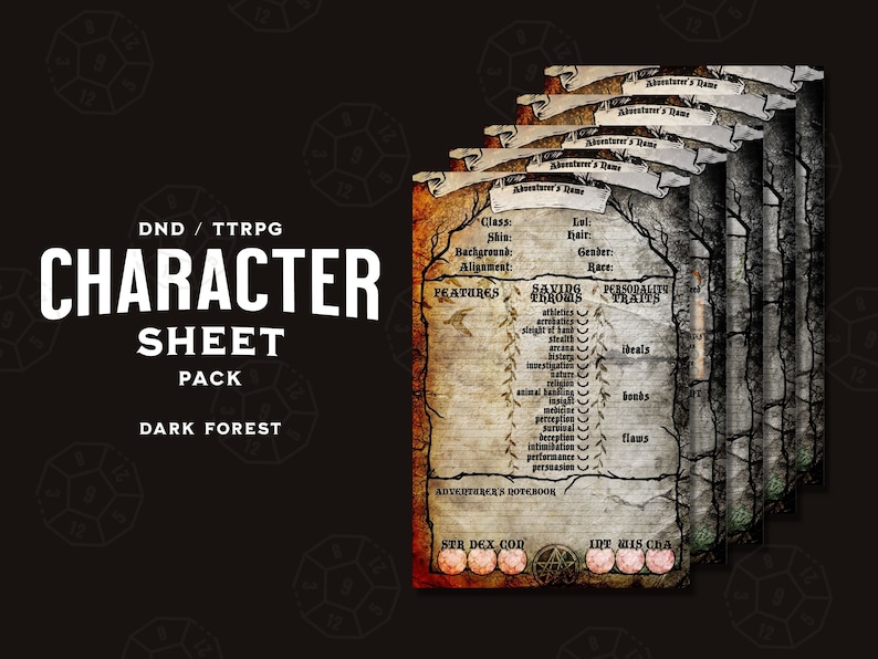 Dnd Character Sheet Pack | Dark Forest Themed Dnd5e Insert, Adventurer ...