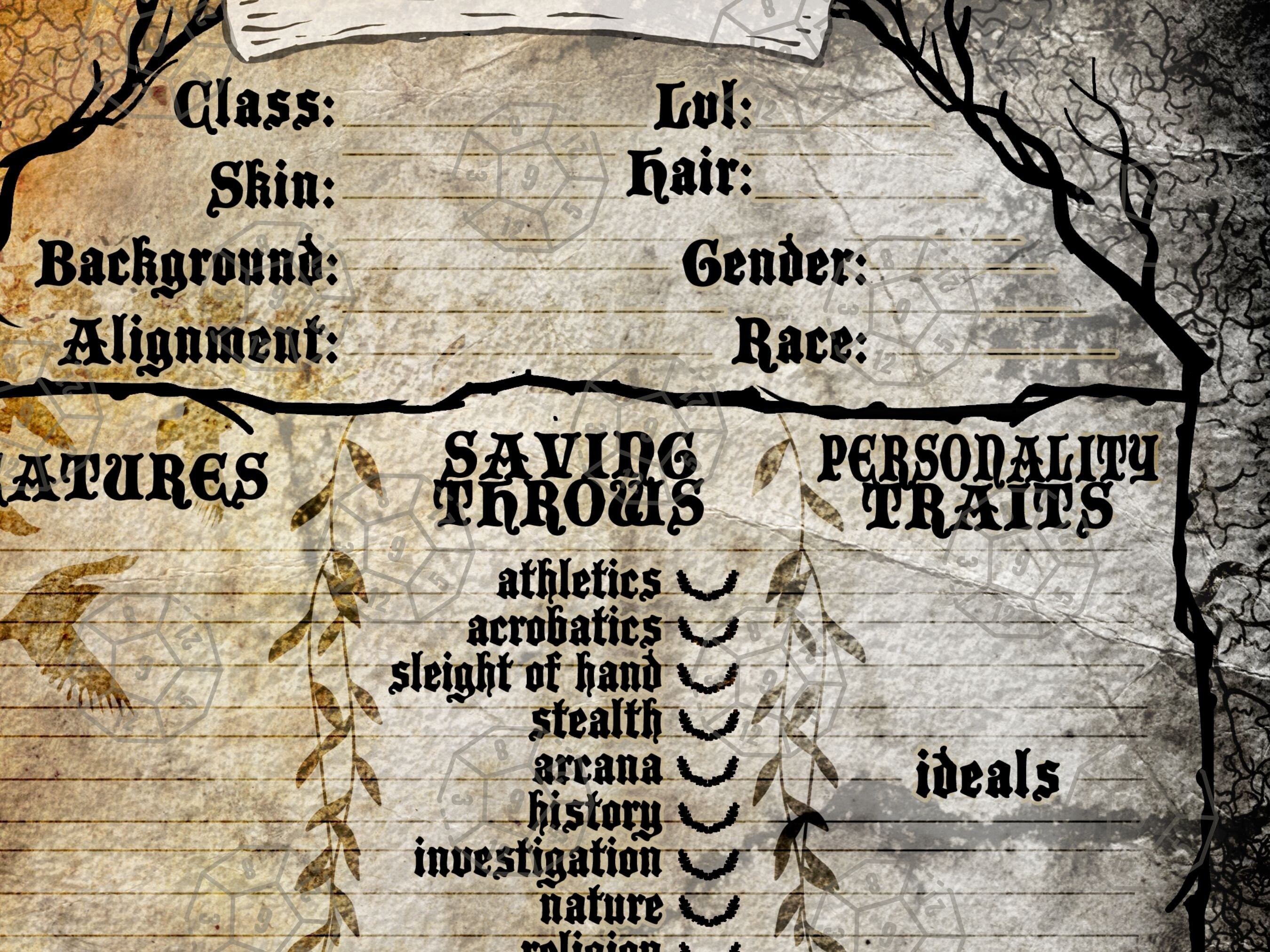 Dnd Character Sheet Pack | Dark Forest Themed Dnd5e Insert, Adventurer ...