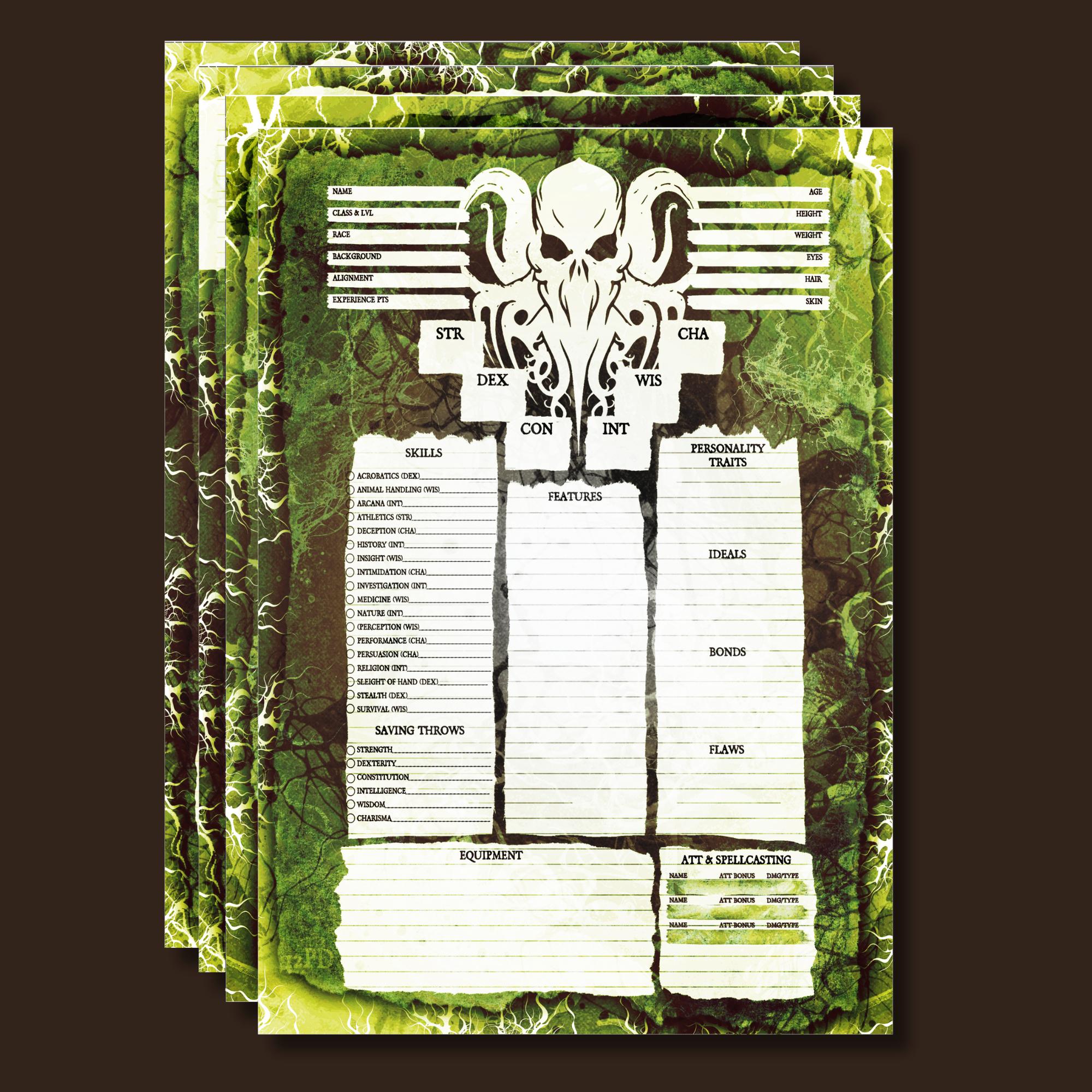 Dnd Character Sheet Pack | Wicked Swamp Themed Dnd5e Insert, Adventurer ...