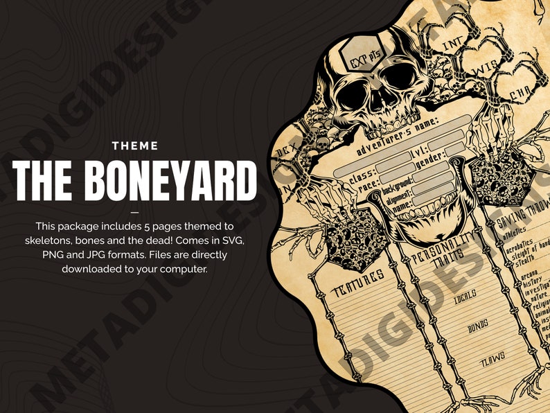 Dnd Character Sheet Pack | Boneyard Themed Dnd5e Insert, Adventurer's ...