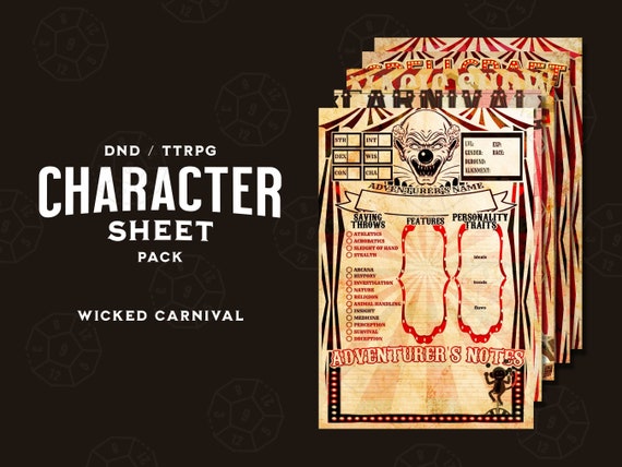 Dnd Character Sheet Pack Wicked Carnival Themed Dnd5e - Etsy