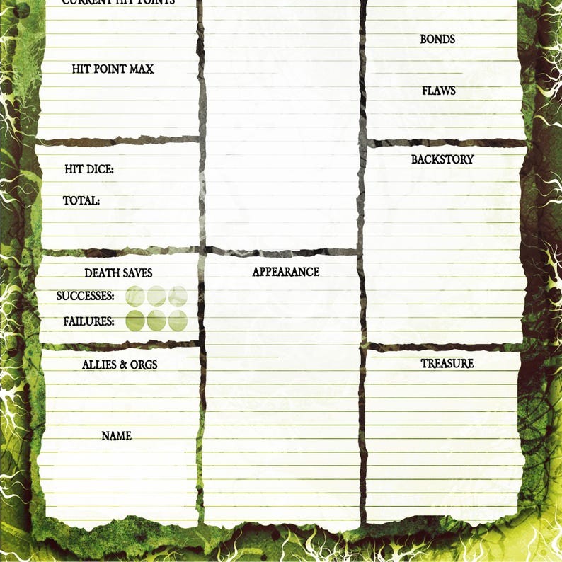 Dnd Character Sheet Pack | Wicked Swamp Themed Dnd5e Insert, Adventurer ...