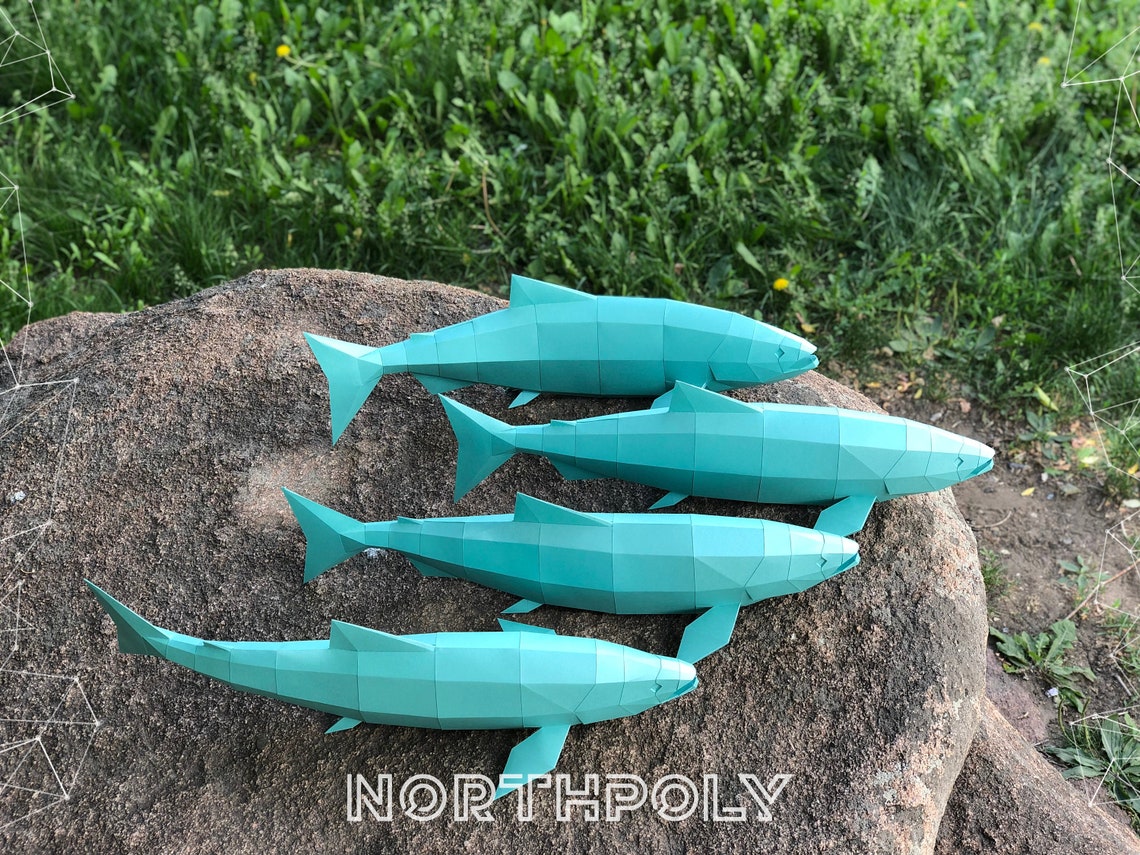 Salmon 4 Pieces Fish Gurko Studio Paper Sculpture Low Poly - Etsy