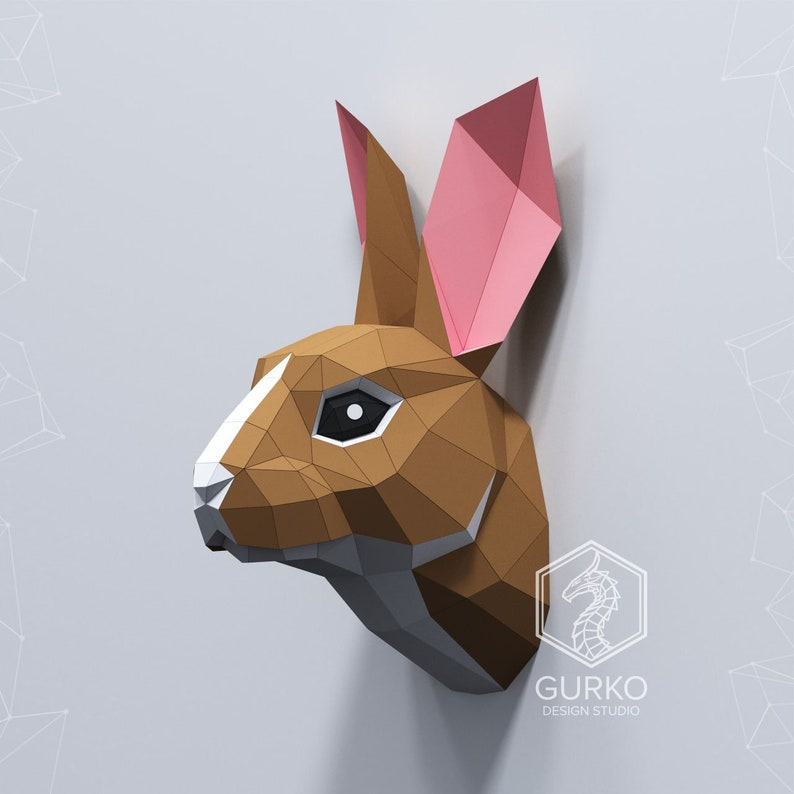 Rabbit Head Gurko Studio Papercraft 3D Origami Paper - Etsy