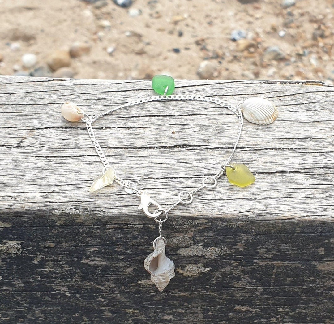 Sea Glass & Shell Silver Bracelet - Etsy