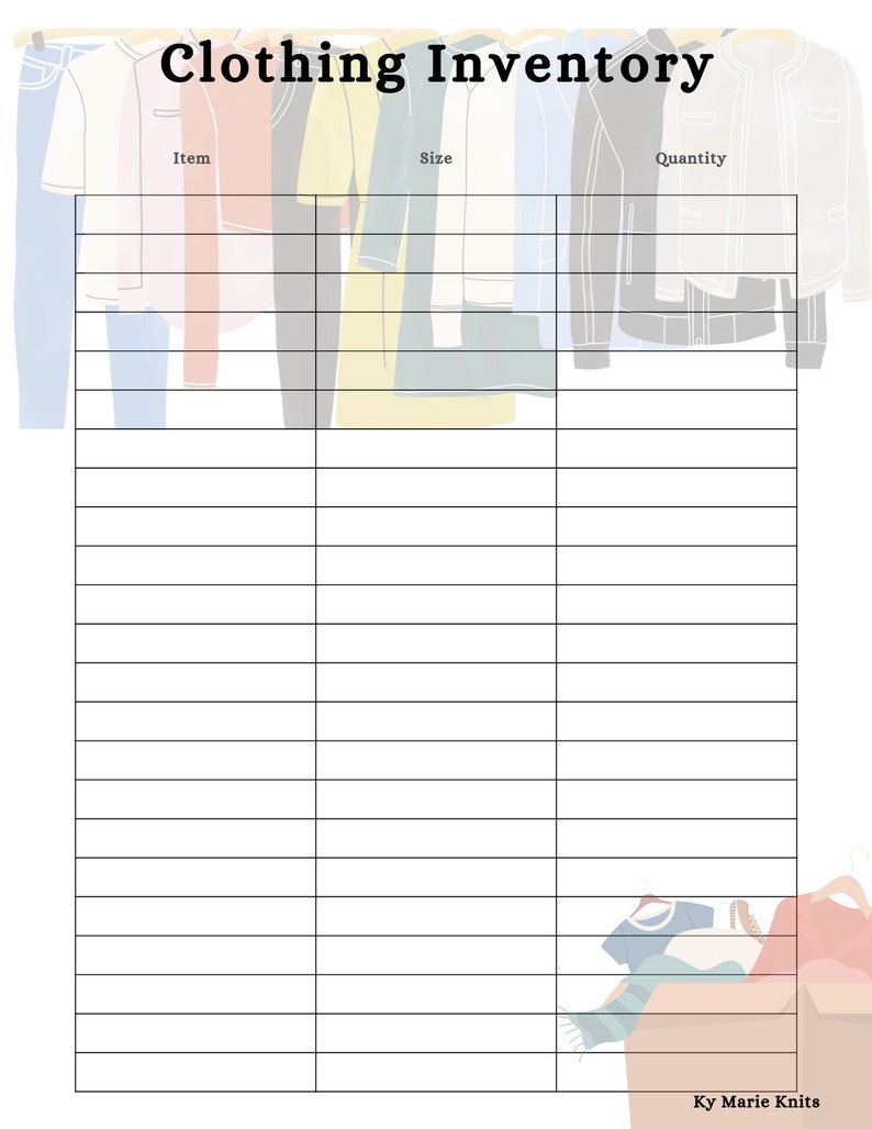 Clothing Inventory Printable - Etsy