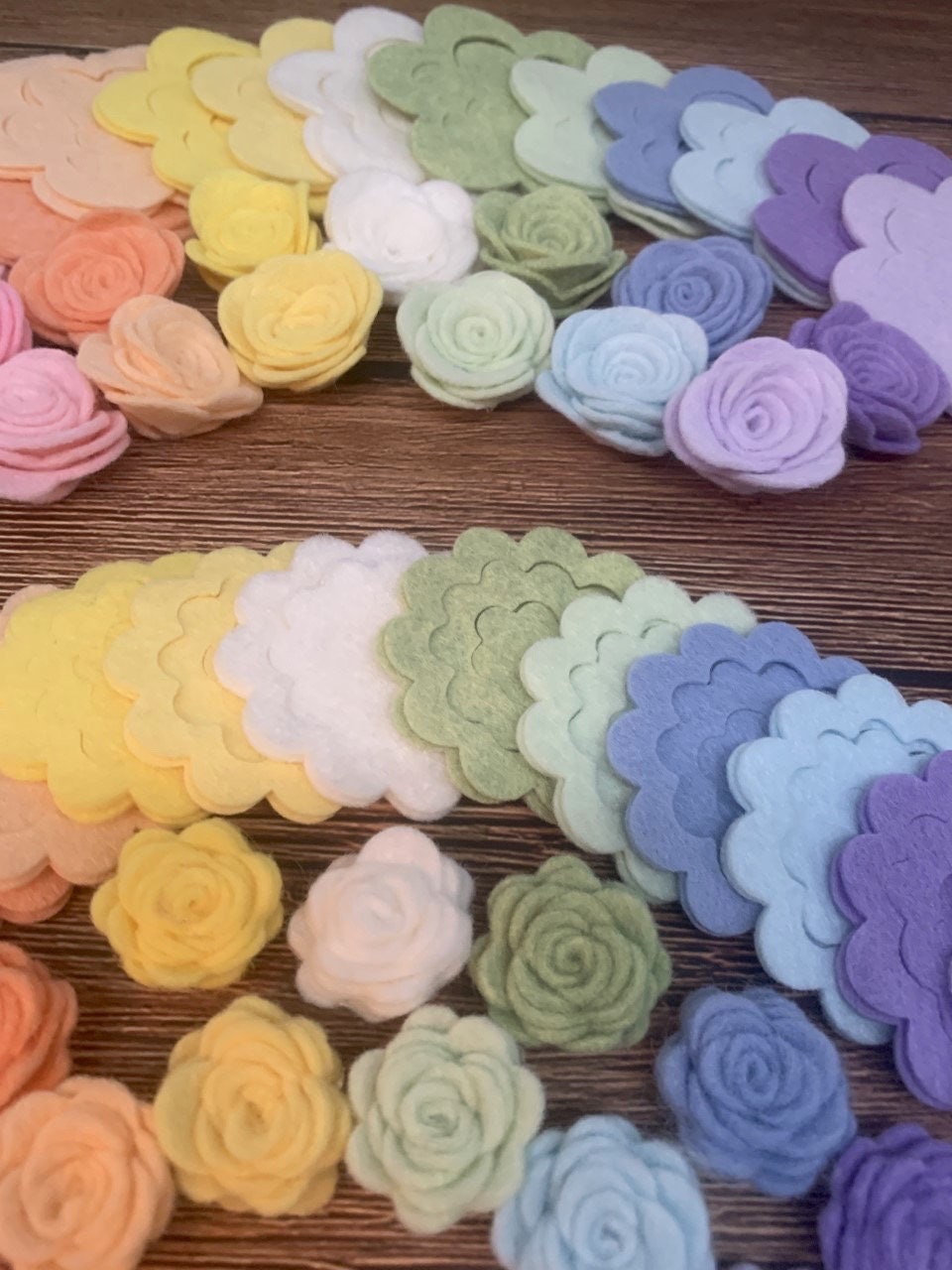 52pcs PASTEL RAINBOW // Wool Blend Felt 3D Rose Flowers // DIY - Etsy