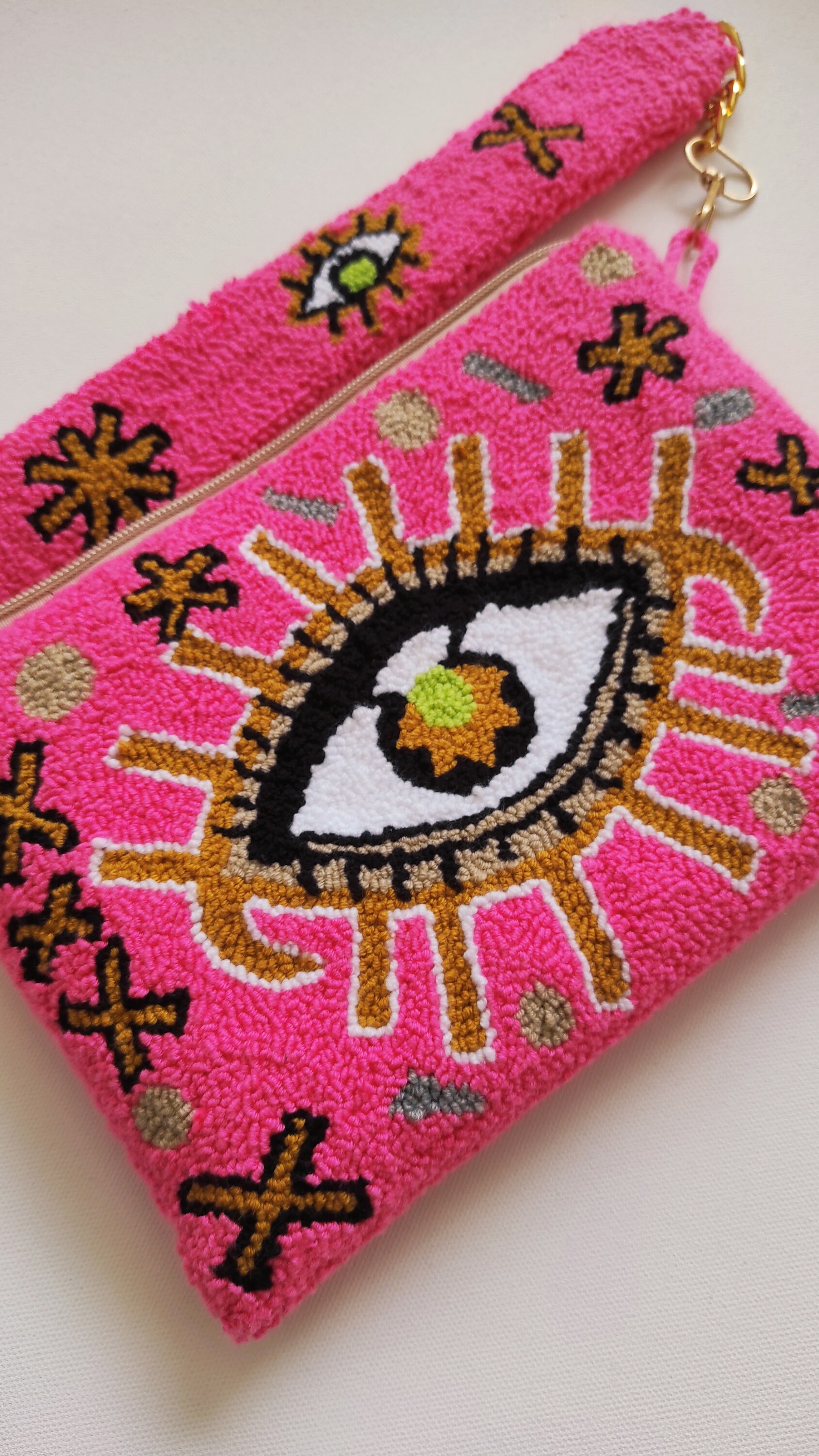 Evil Eye Punch Bag, Tufting Bag, Handmade Gift, Phone Bag, Mini ...