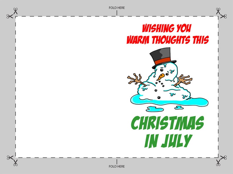 Printable Christmas in July Melting Snowman Card Instant Download ...