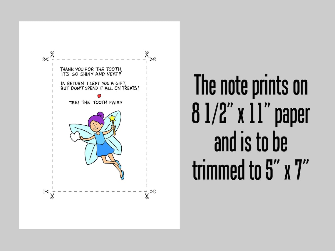 Printable Tooth Fairy Cute Note Last Minute Instant Download - Etsy