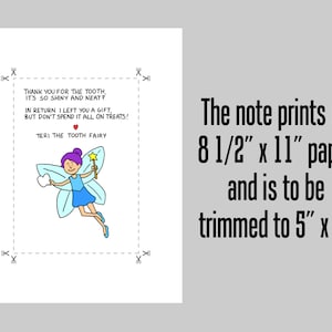 Printable Tooth Fairy Cute Note Last Minute Instant Download - Etsy UK