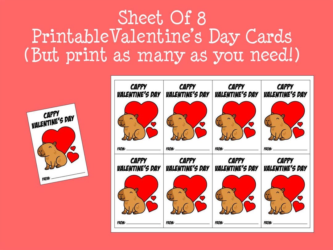 Valentine Capybara Printable Classroom Cards Instant Download - Etsy