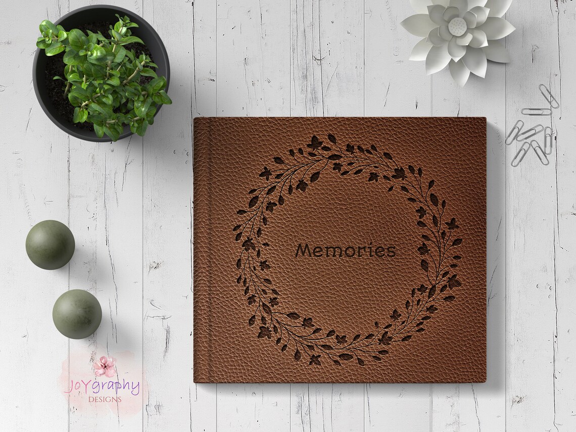 Brown Leather Look Alike Photo Book Cover Template Digital Download ...