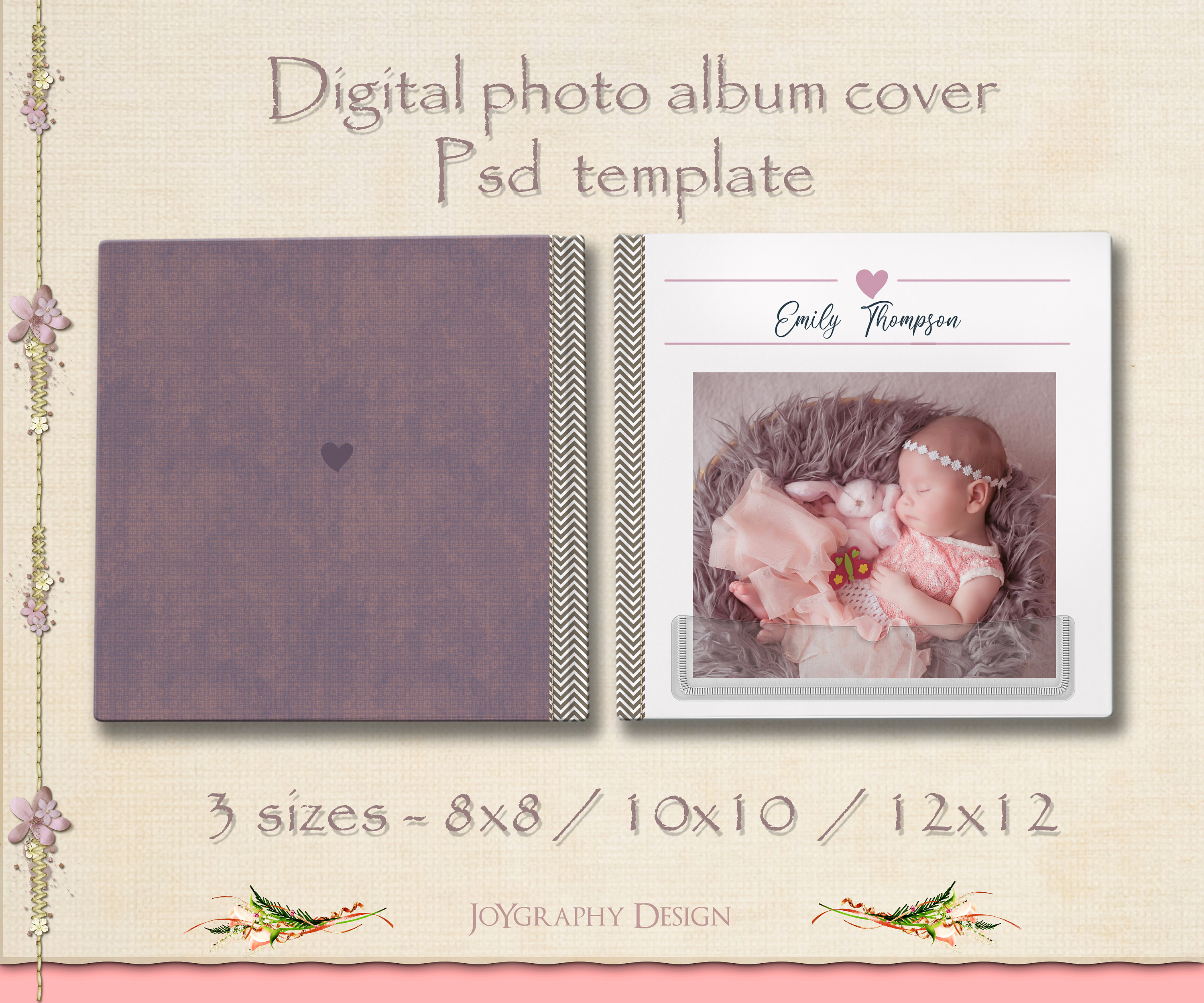 Baby Girl Emily Photo Book Cover Template, Photo Album Cover, Family ...