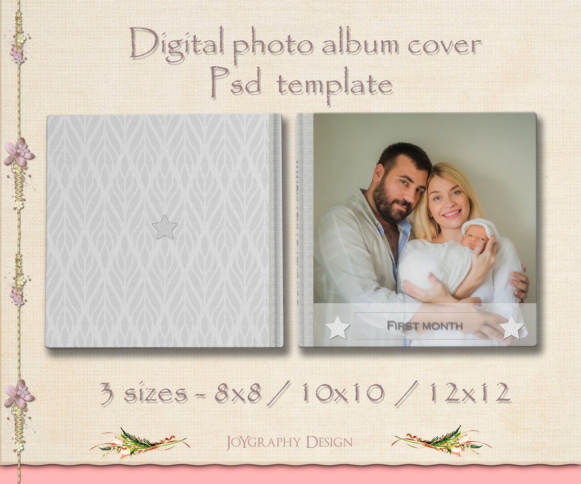 Grey Photobook Cover Template, Baby Girl Boy Photo Album Cover, Family ...