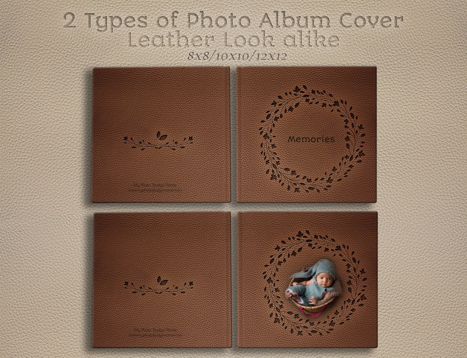 Brown Leather Look Alike Photo Book Cover Template Digital Download ...