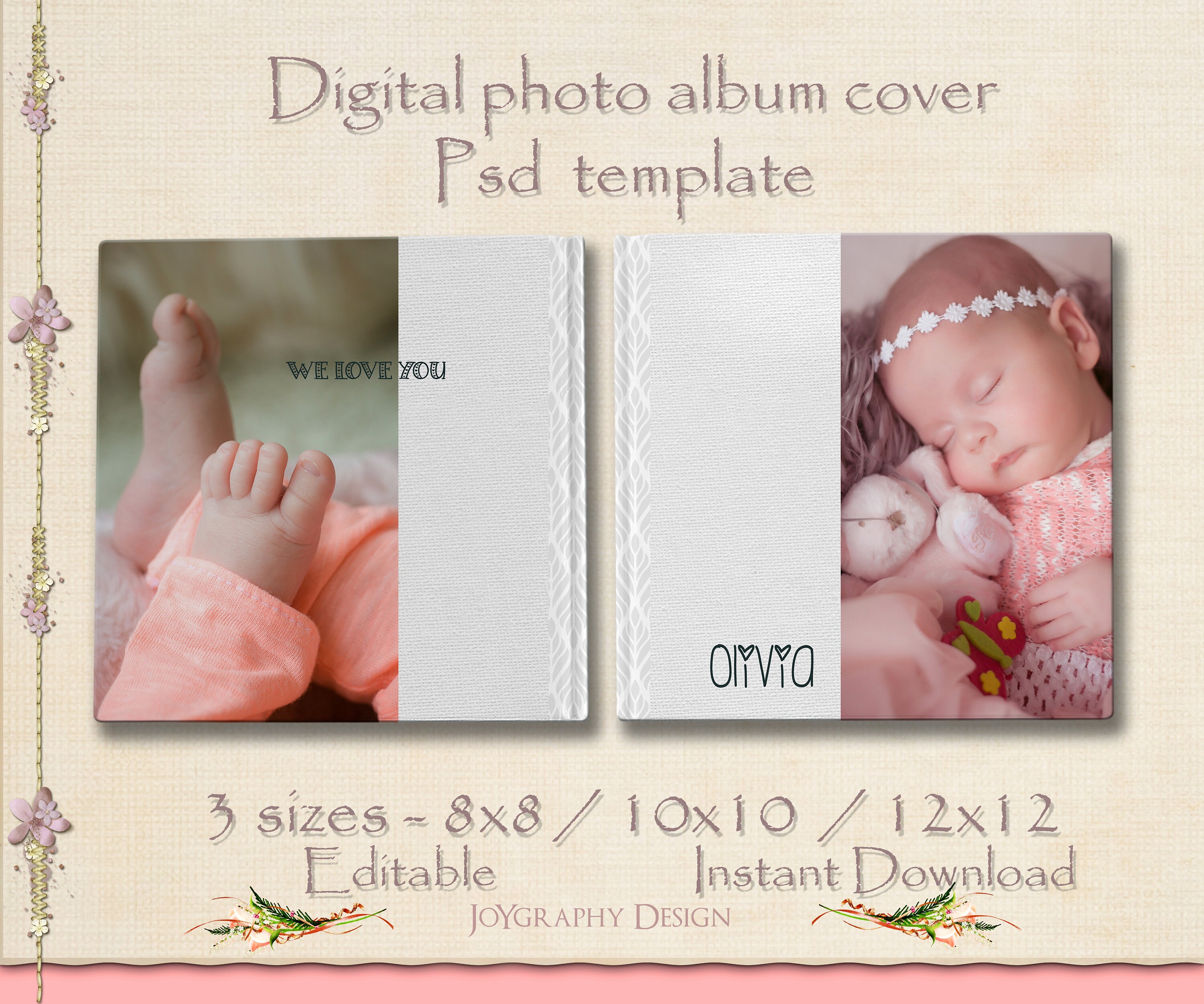 Newborn Photo Album Cover Template, Editable PSD (instant Download) - Etsy