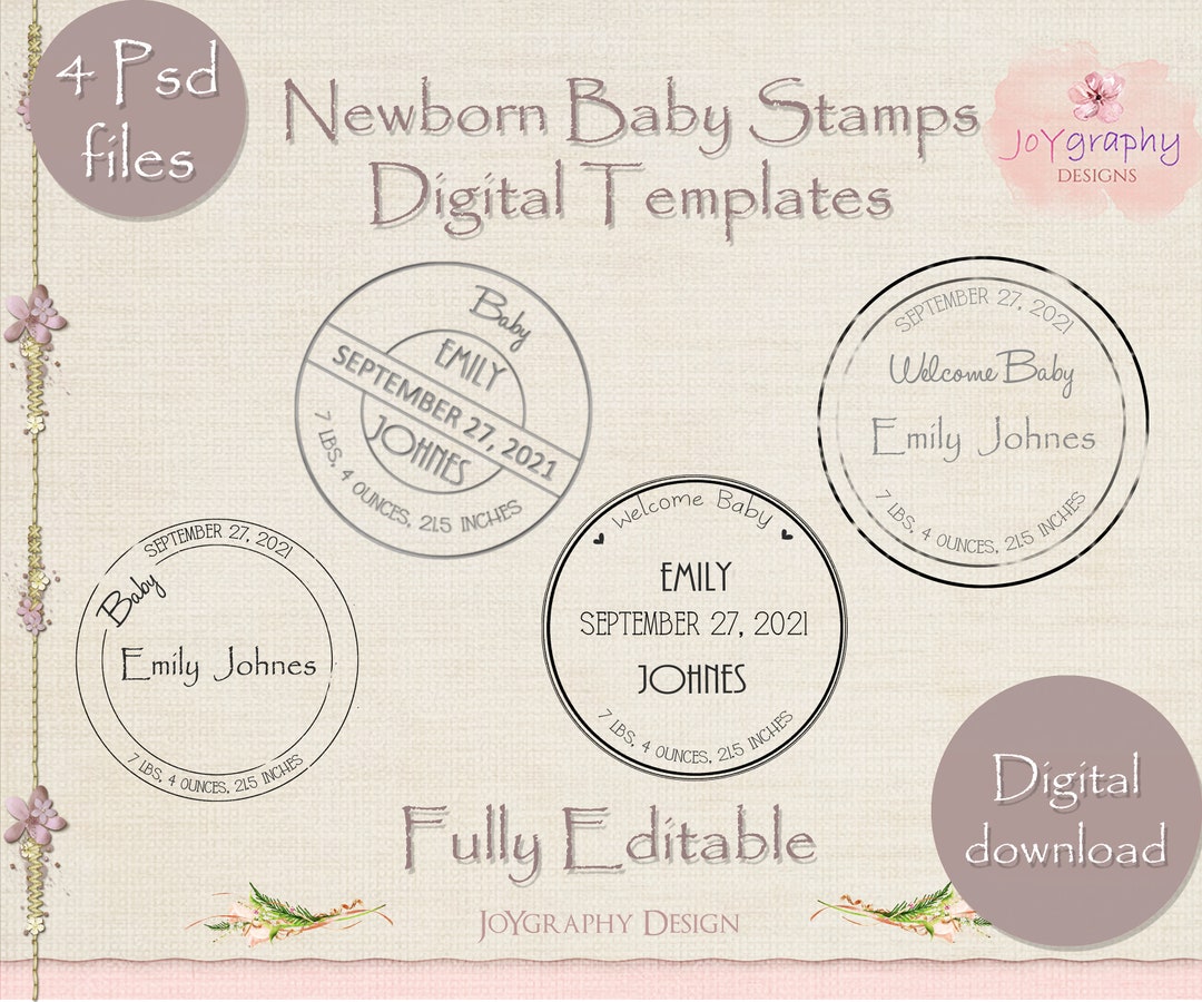 Newborn Baby Stamps, Personalized Birth Clipart (4 PSD Files) - Etsy