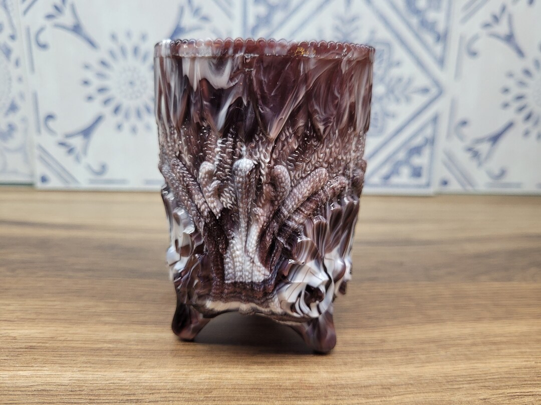 Antique Victorian Davidson Purple Malachite Slag Glass 3 Footed Spill ...