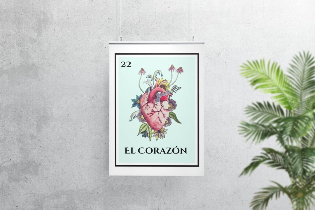 Loteria Poster, Premium Matte Vertical Poster El Corazon, Mexican ...
