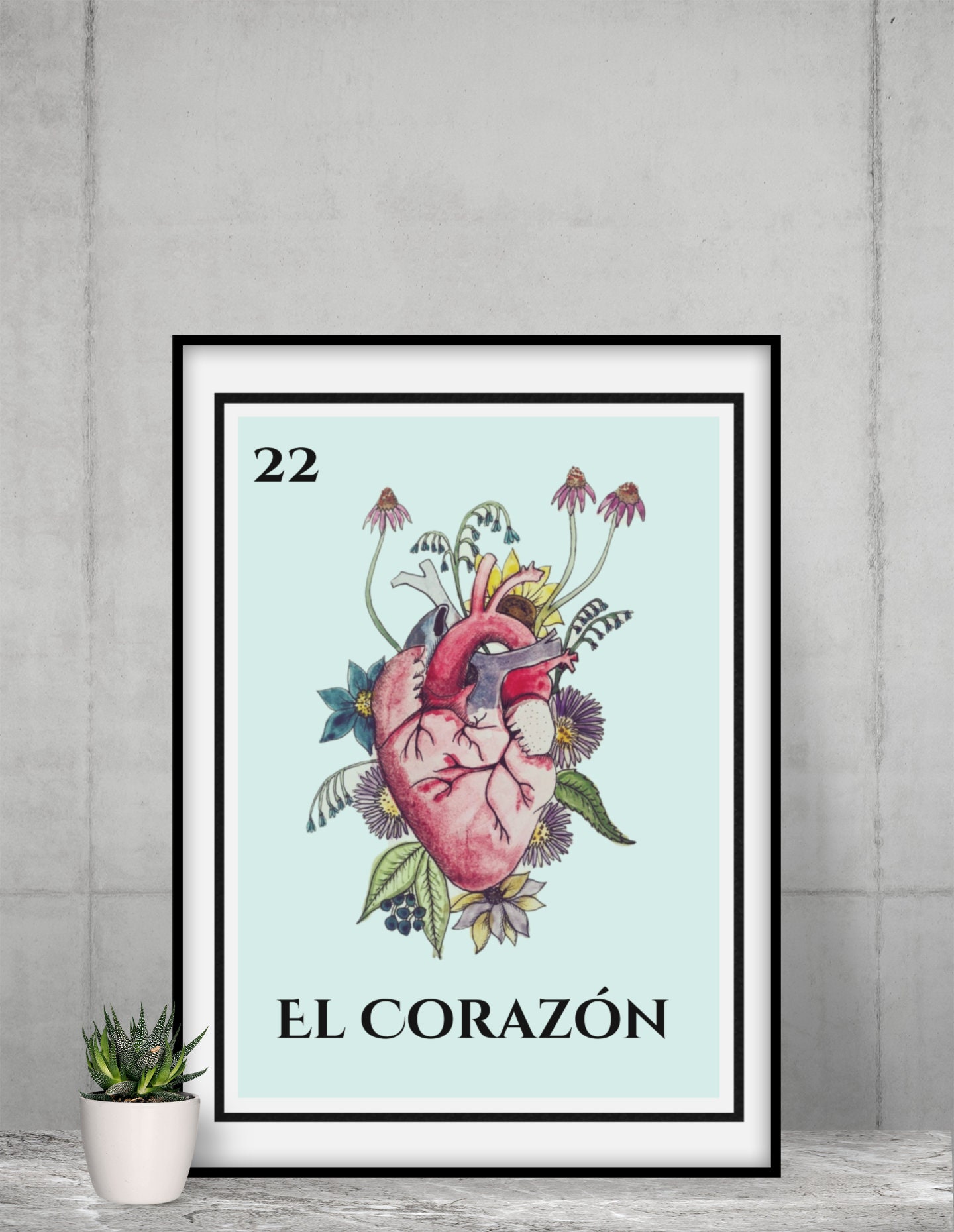 Loteria Poster, Premium Matte Vertical Poster El Corazon, Mexican ...