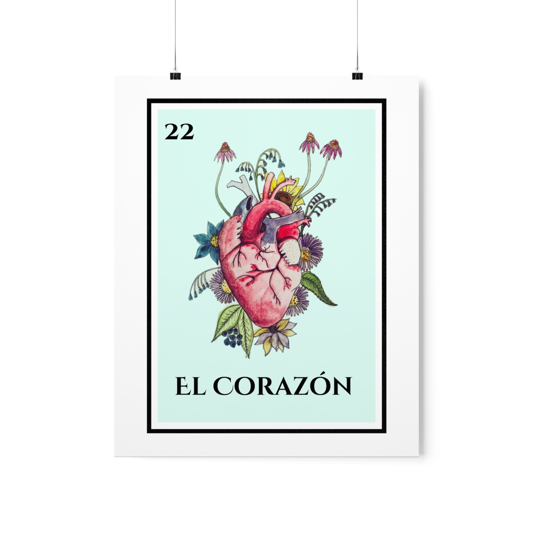 Loteria Poster, Premium Matte Vertical Poster El Corazon, Mexican ...