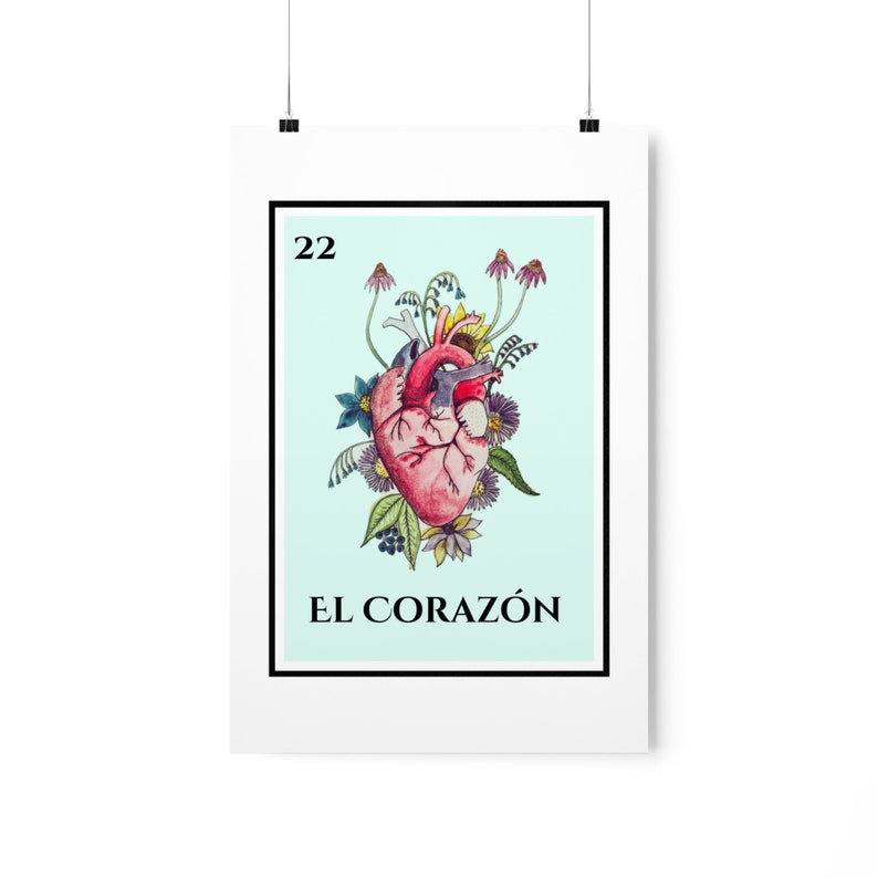 Loteria Poster, Premium Matte Vertical Poster El Corazon, Mexican ...