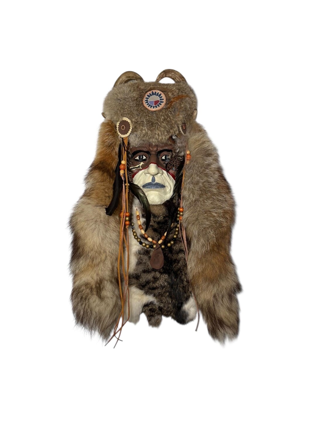 Native American Navajo Warrior Spirit Mask LARGE Wall Hanging real Fur ...