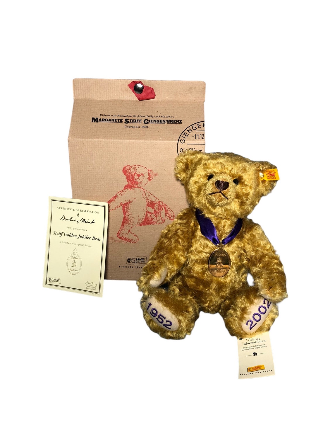 Steiff 660740 the Golden Jubilee Teddy Bear Danbury Mint Soft Plush Toy ...