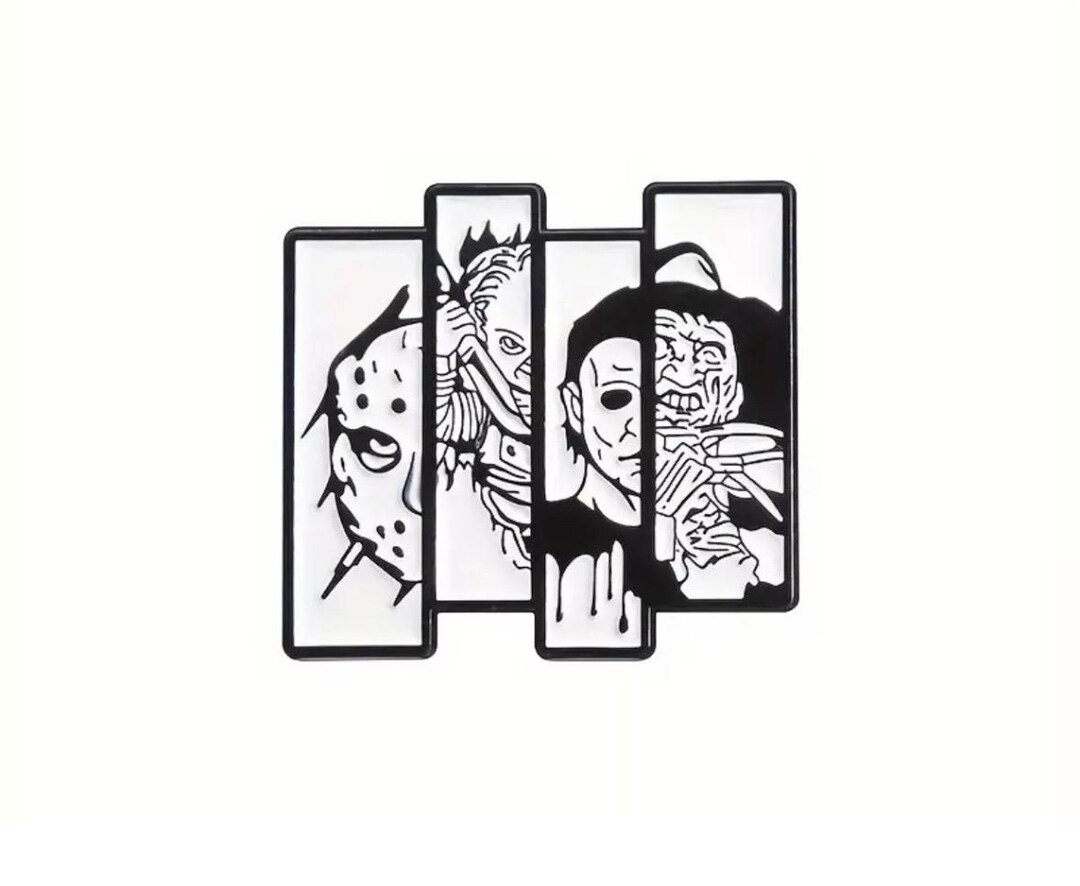 Horror Mask Enamel Pin – Black and White Slasher Face Design, Gothic ...
