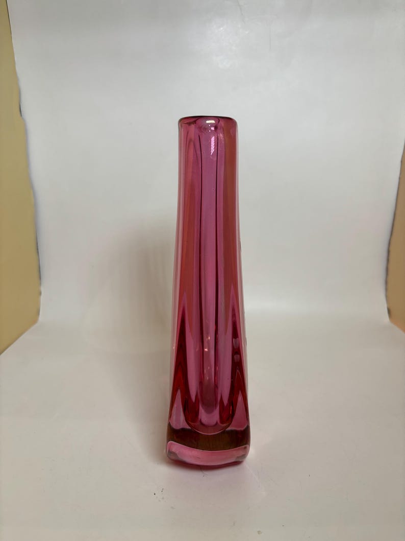 Vintage Cranberry Pink Glass Vase, Etched Floral Vase, Art Deco Style ...