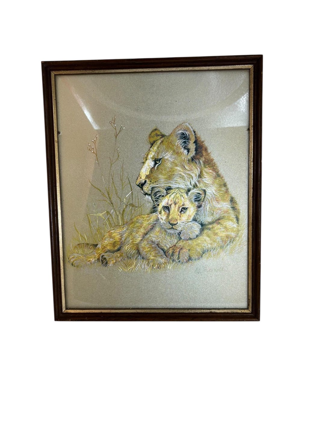 Vintage M. Fennel Tiger & Cub Foil Art Print - Retro Framed Picture - Etsy