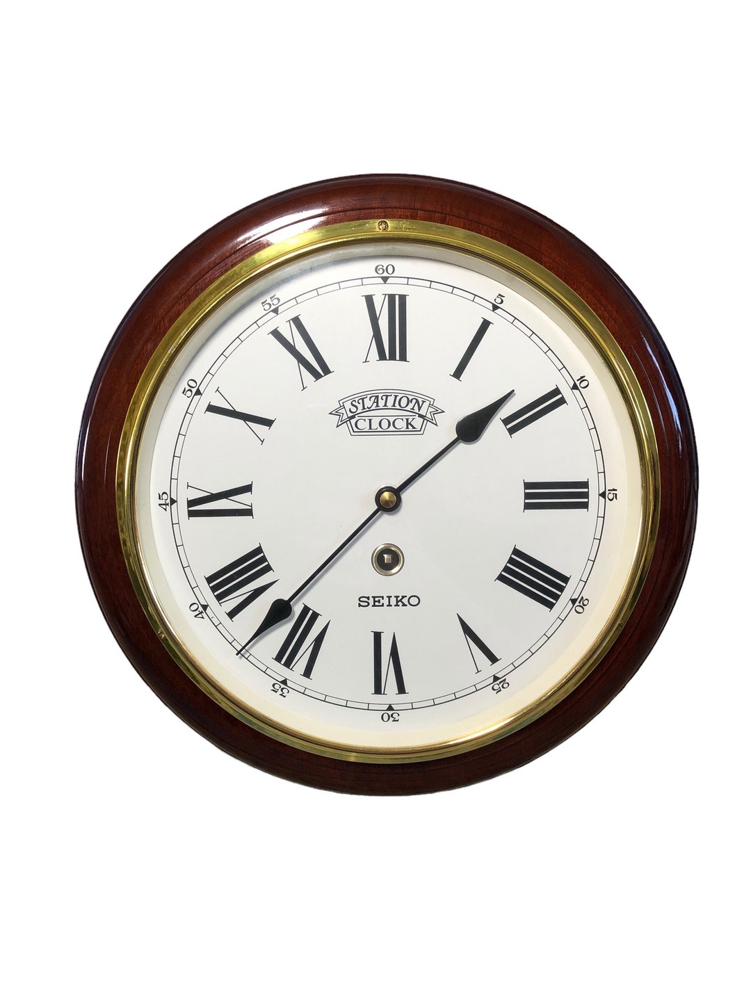 Seiko Station Clock Oak Wood Finish Roman Numerals Quartz Working Order ...