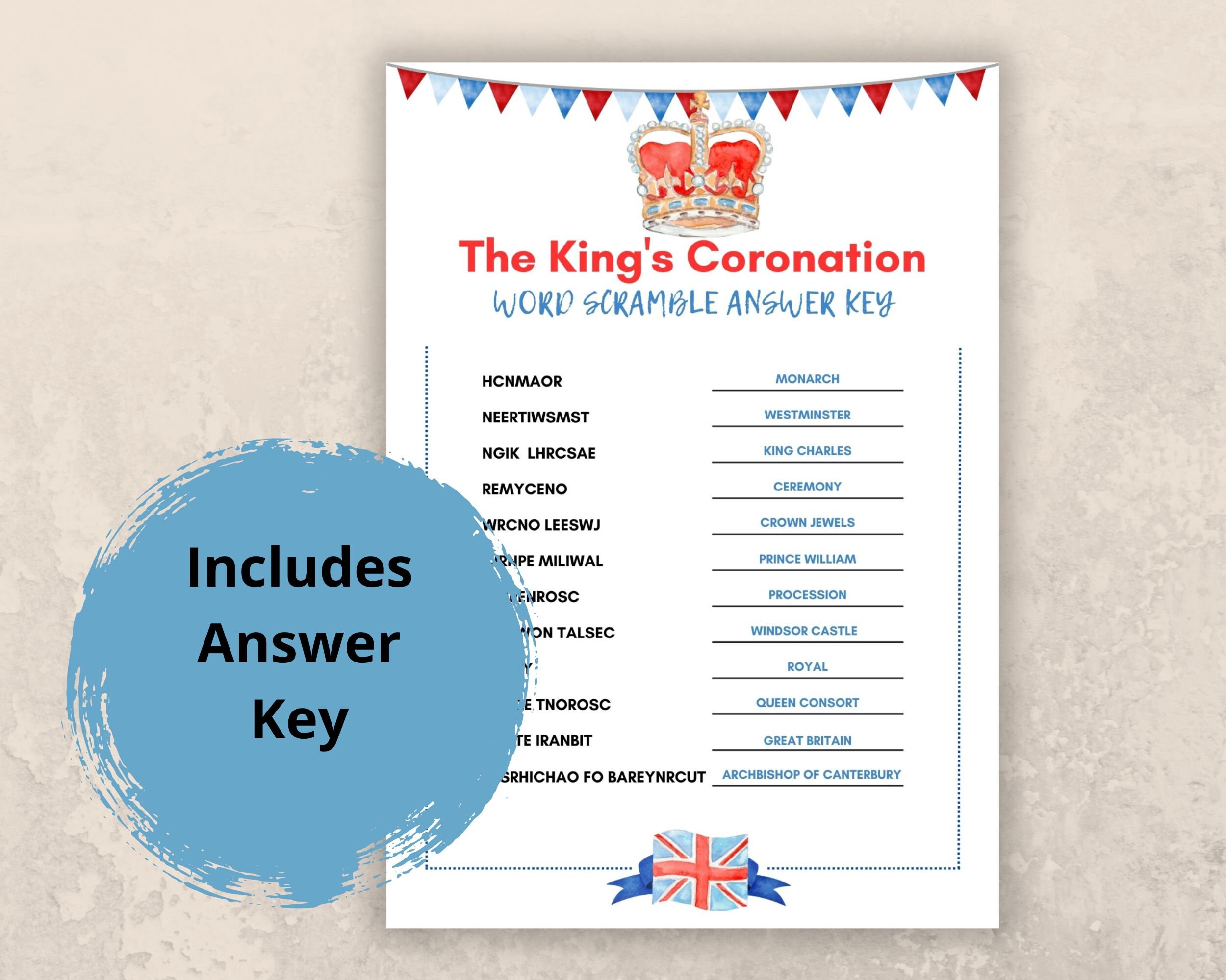 King's Coronation Printable Word Scramble Game - Etsy