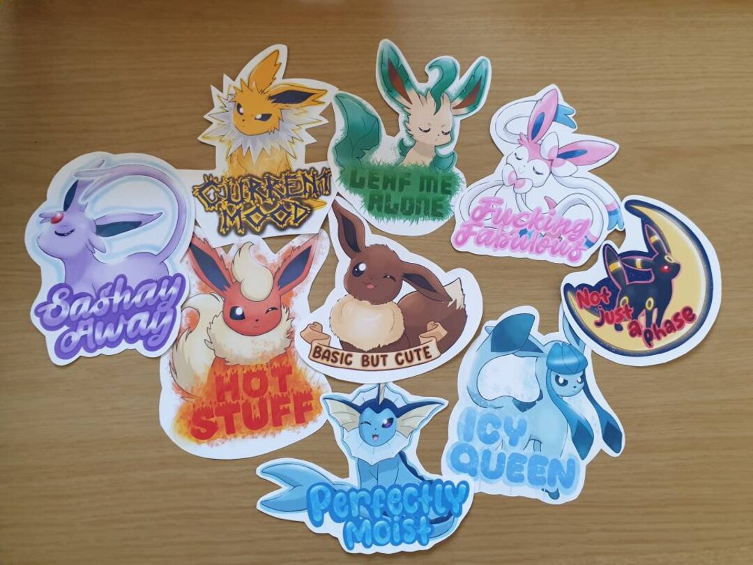 Eeveelutions Set, Large Stickers Original Artwork, Hand Drawn Vinyl ...