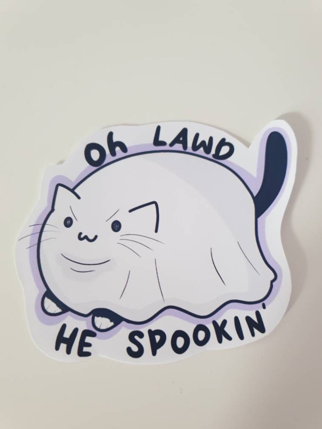 Halloween Cat "oh Lawd He Spookin" Cute Funny Sticker, Spooky Ghost ...