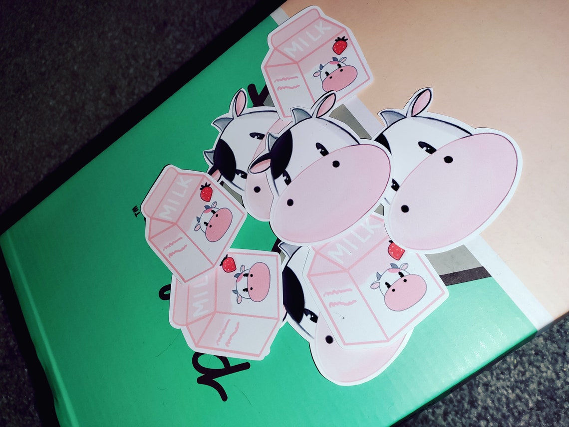 Kawaii Bubble Cow Stickers, Cute Pink Farming Sim, Moo Milk - Etsy