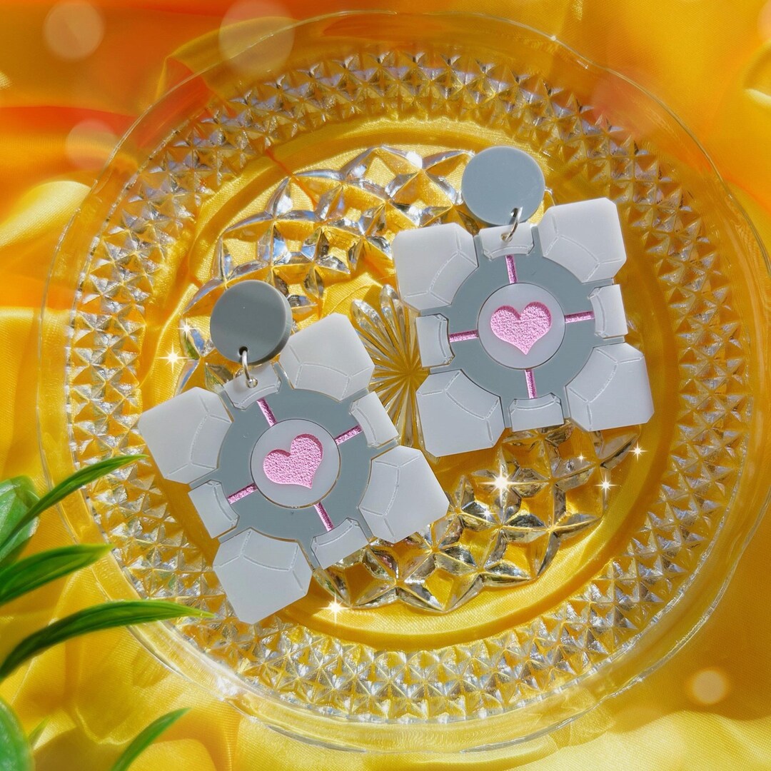 Companion Cube Handmade Statement Dangle Acrylic Earrings, Keychains ...
