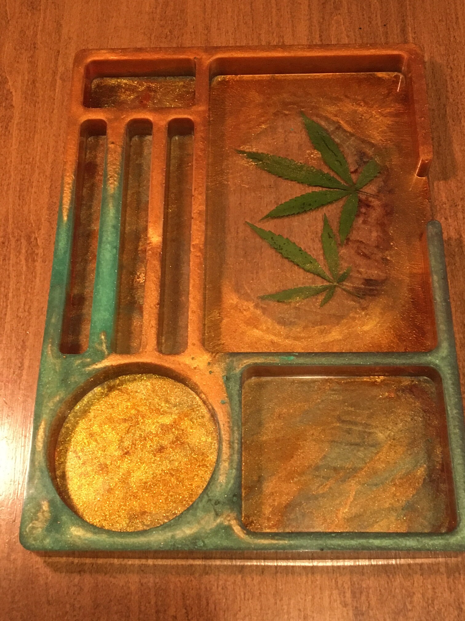 Rolling Tray With Pressed Weed Leaves and Copper Gold With - Etsy