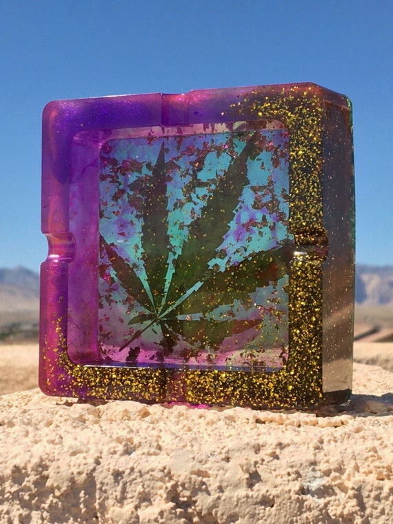 Weed Leaf Ashtray With Pressed Cannabis Leaf With Purple - Etsy