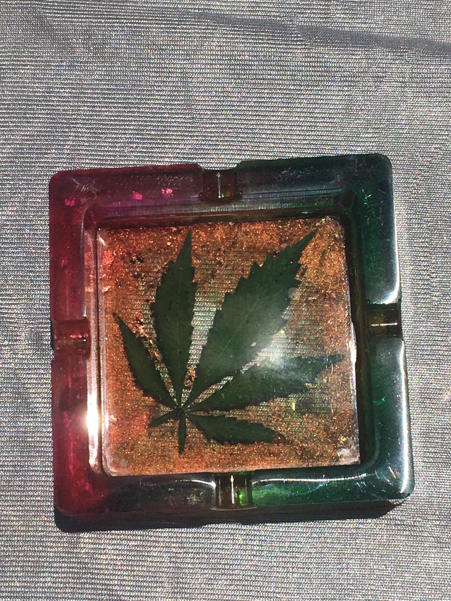 Weed Leaf Ashtray With Pressed Cannabis Leaf With Bronze - Etsy