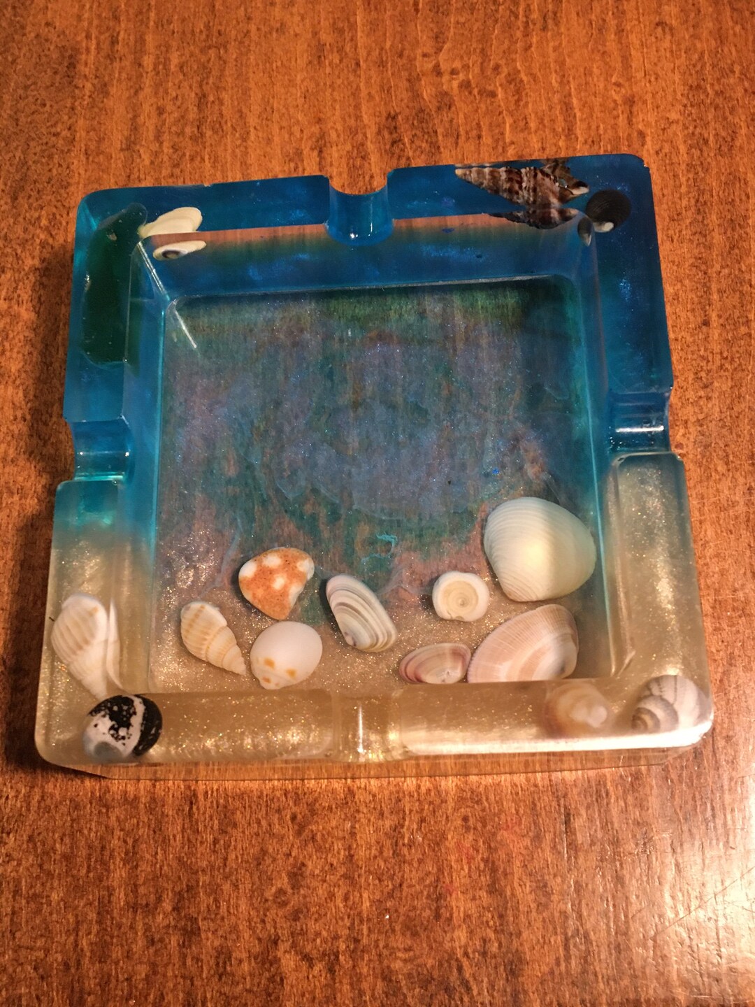 Beach Themed Resin Ashtray With Real Sea Shells Sea Glass and Mini ...