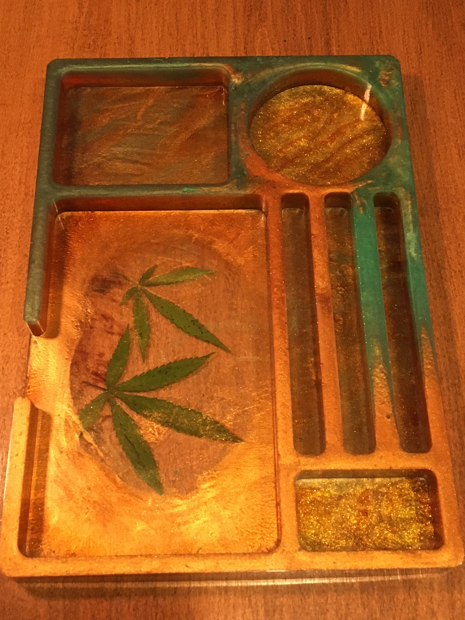Rolling Tray With Pressed Weed Leaves and Copper Gold With - Etsy