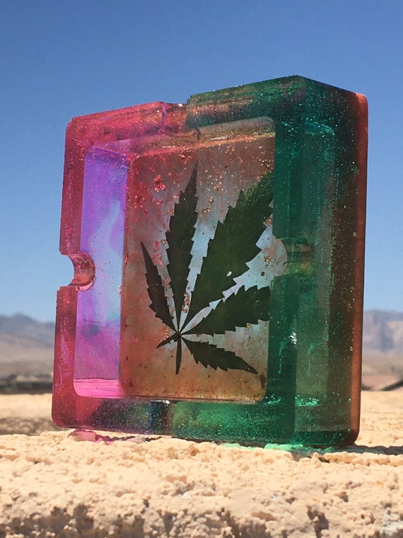 Weed Leaf Ashtray With Pressed Cannabis Leaf With Bronze | Etsy