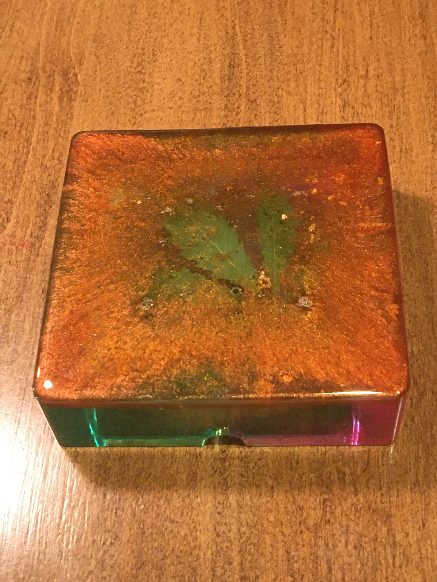 Weed Leaf Ashtray With Pressed Cannabis Leaf With Bronze, Green and Pink Accents Real Hemp ...