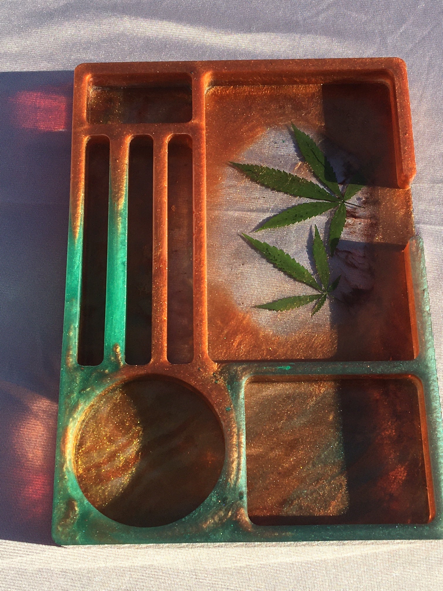 Rolling Tray With Pressed Weed Leaves and Copper Gold With - Etsy